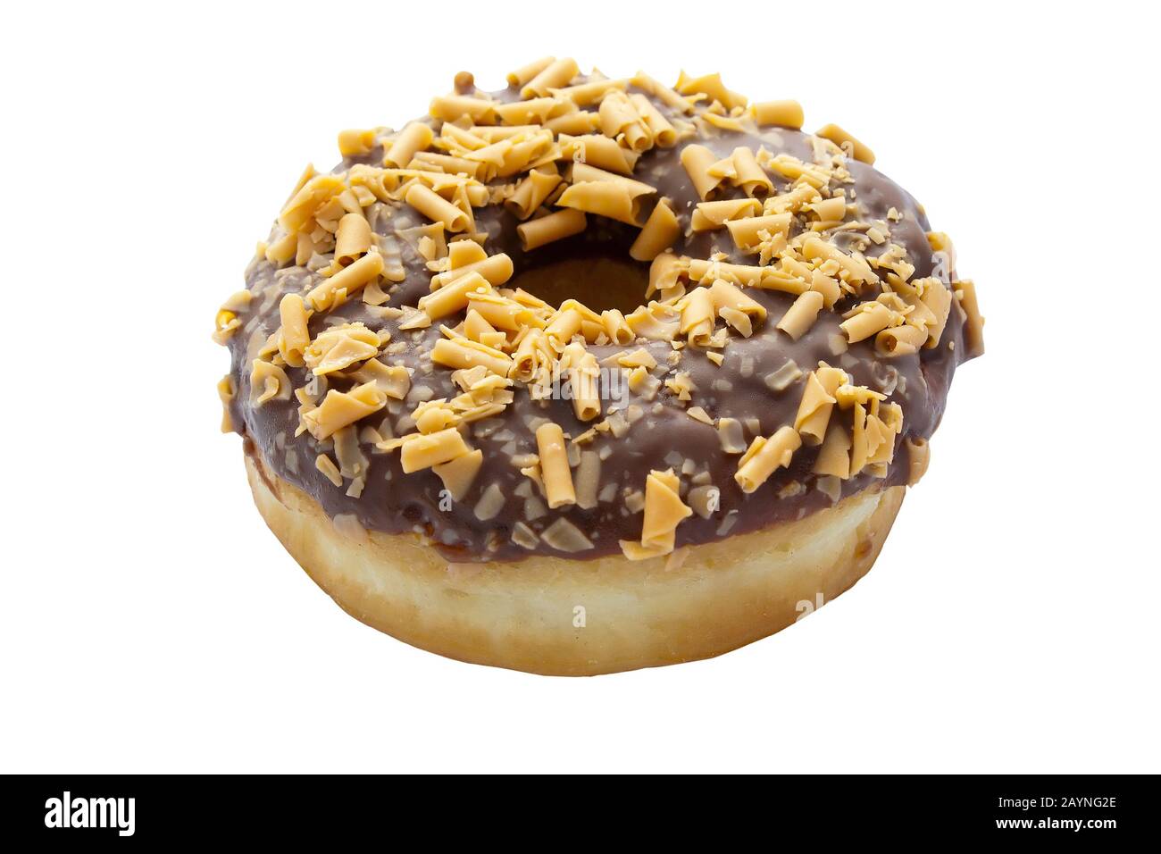 Chocolate fudge ring doughnut on isolated background Stock Photo - Alamy