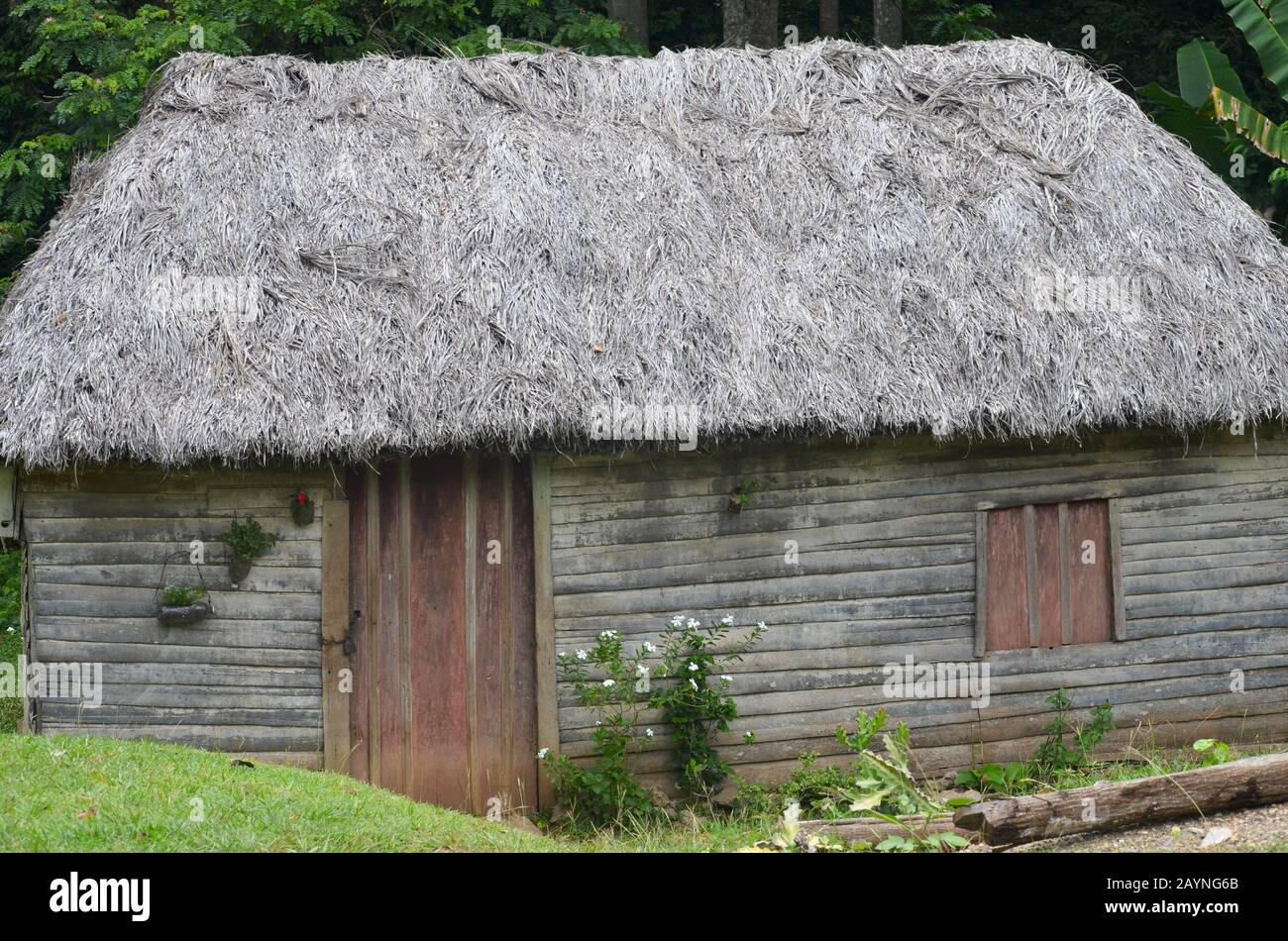 Traditional rural dwellings near the village of Guisa, at the foothills ...