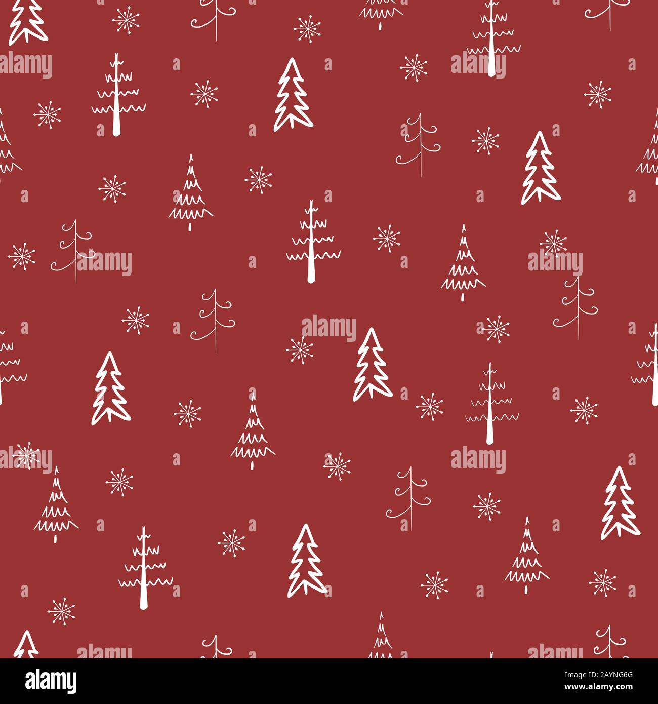 Christmas tree and snowflake vector seamless, repeat pattern. White ...