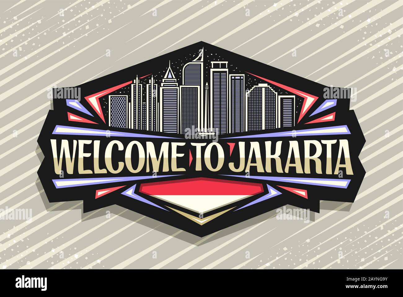 Vector logo for Jakarta, dark decorative signage with line illustration ...