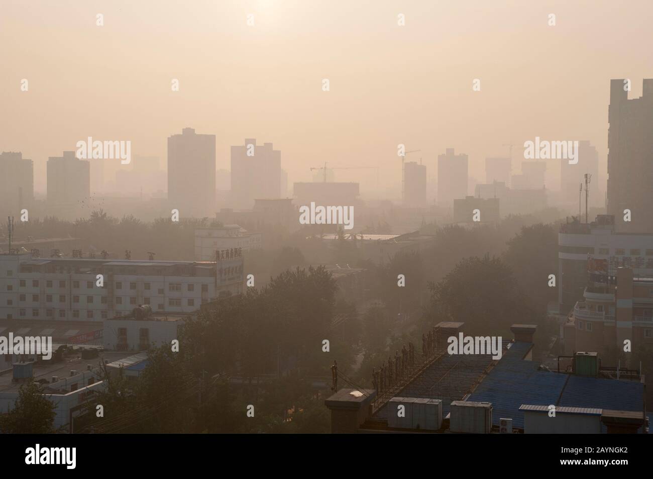 Smog from pollution over the city of Xian in China Stock Photo - Alamy