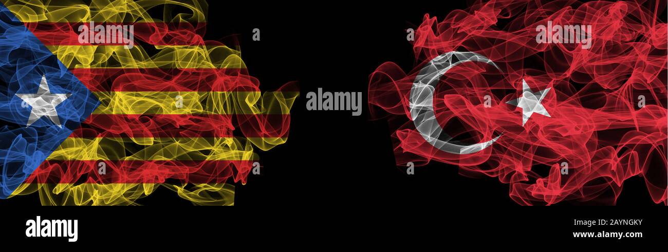 Flags of Catalonia and Turkey on Black background, Catalonia vs Turkey ...
