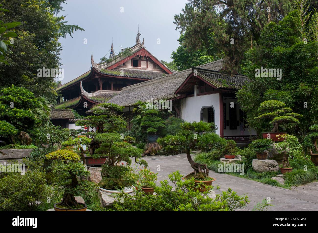 The bonsai garden and pavilion at the Du Fu Cottage of the poet Du Fu ...