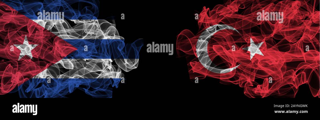 Flags of Cuba and Turkey on Black background, Cuba vs Turkey Smoke ...