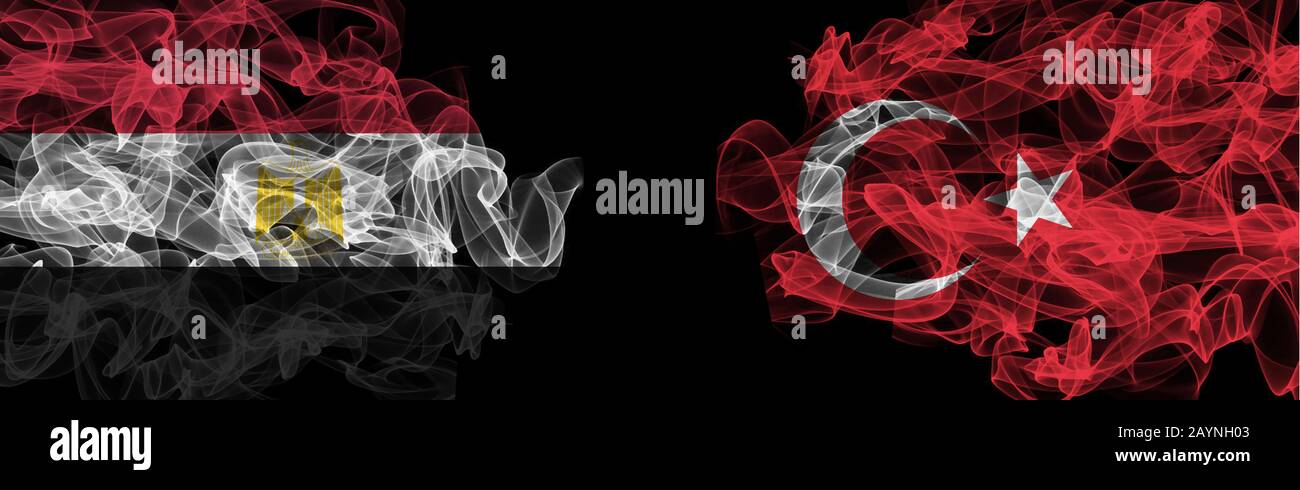 Flags of Egypt and Turkey on Black background, Egypt vs Turkey Smoke ...