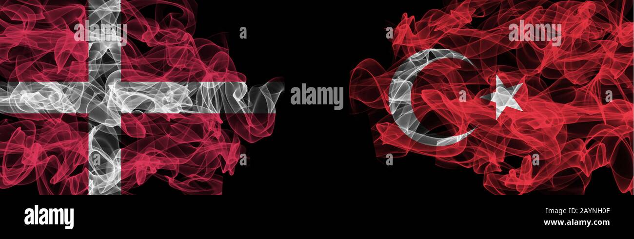 Flags of Denmark and Turkey on Black background, Denmark vs Turkey ...