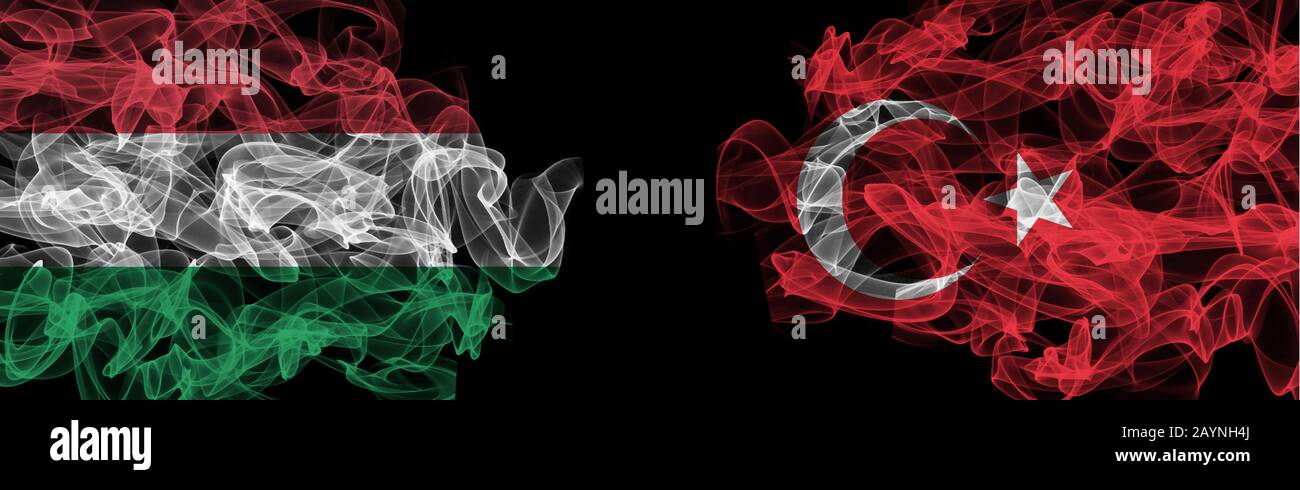 Flags of Hungary and Turkey on Black background, Hungary vs Turkey ...