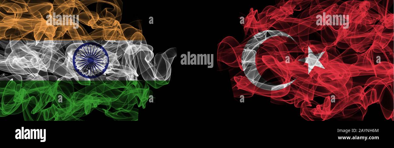 Flags of India and Turkey on Black background, India vs Turkey Smoke ...