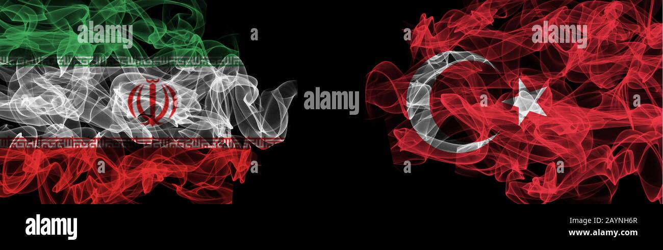 Flags of Iran and Turkey on Black background, Iran vs Turkey Smoke ...