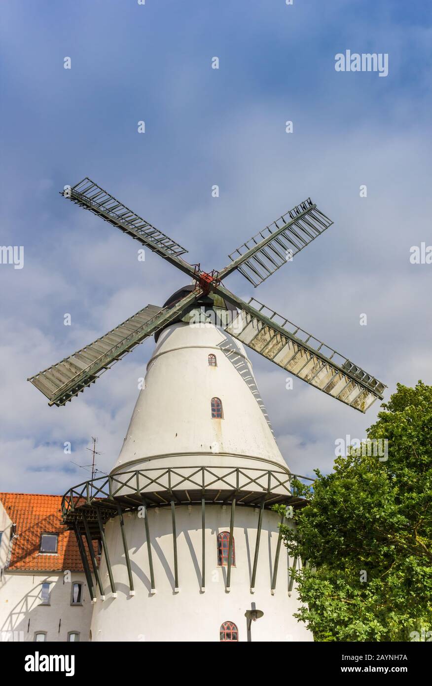 Historic white windmill in the center of Sonderborg, Denmark Stock ...