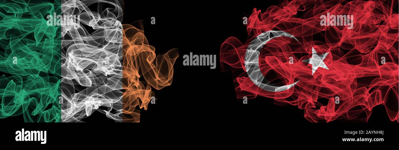 Flags of Ireland and Turkey on Black background, Ireland vs Turkey ...