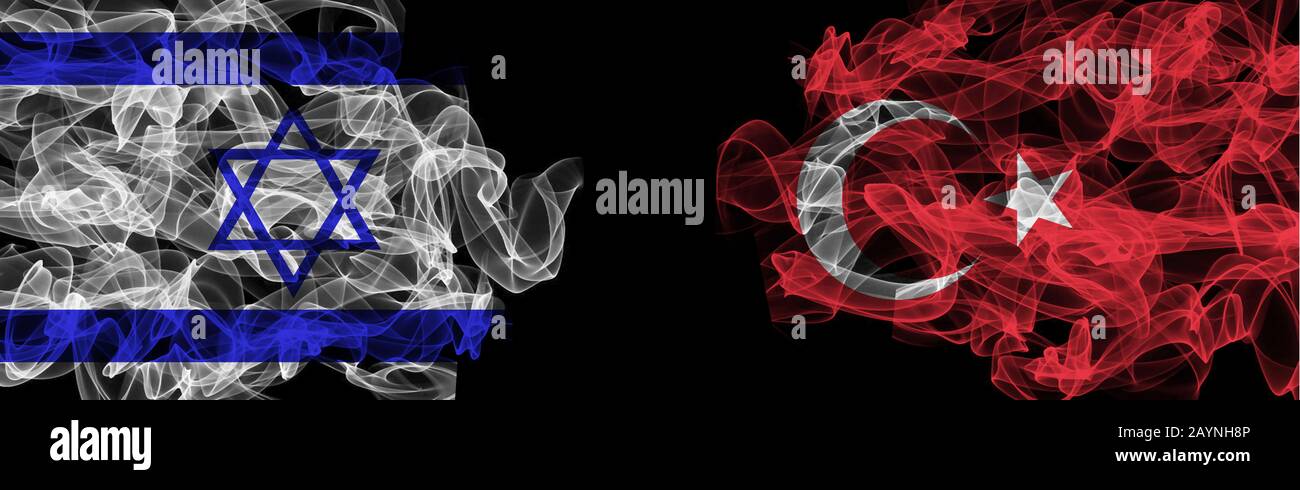 Flags of Israel and Turkey on Black background, Israel vs Turkey Smoke ...
