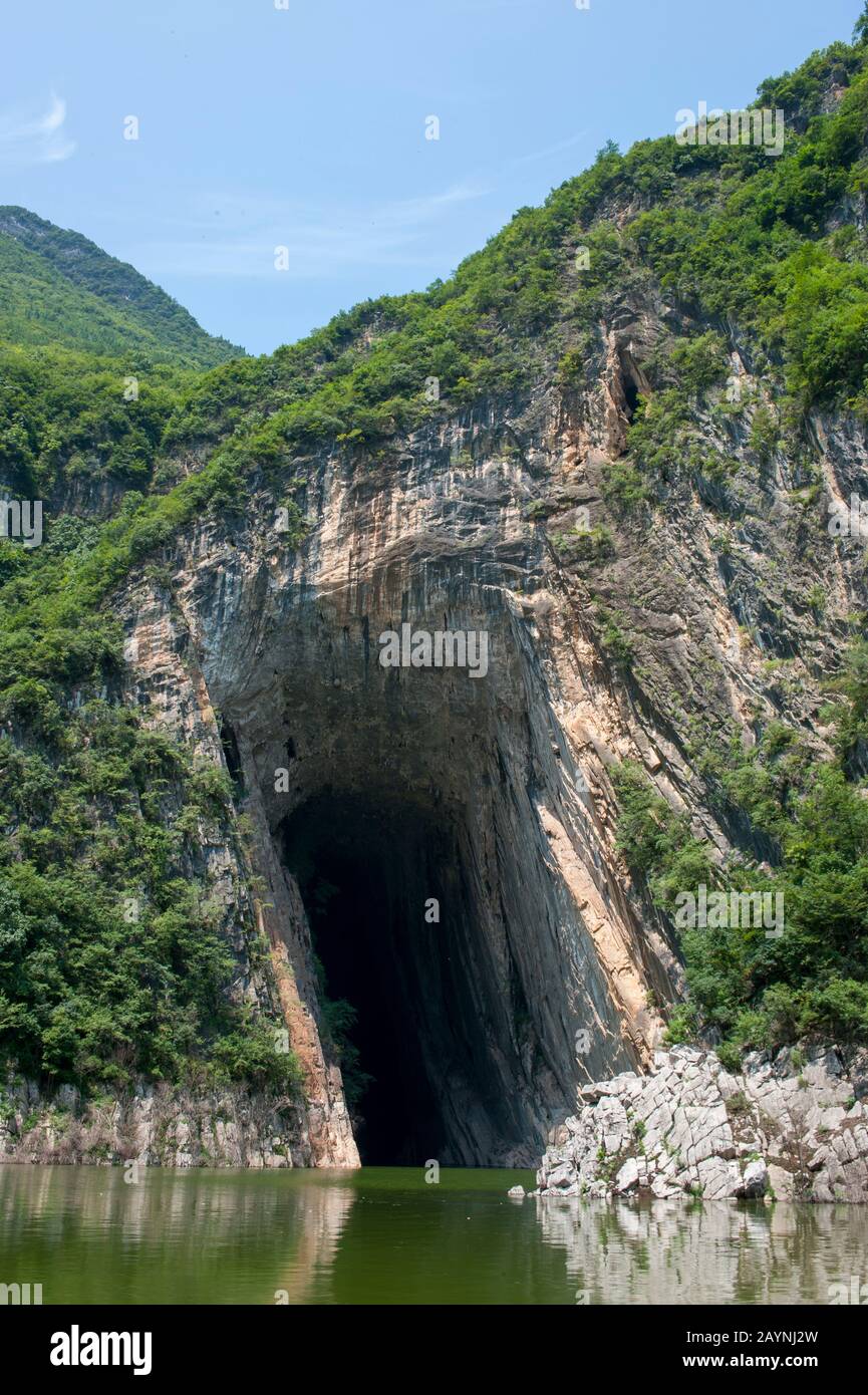 Landscape with a cave near Badong along the Shennong stream, a ...