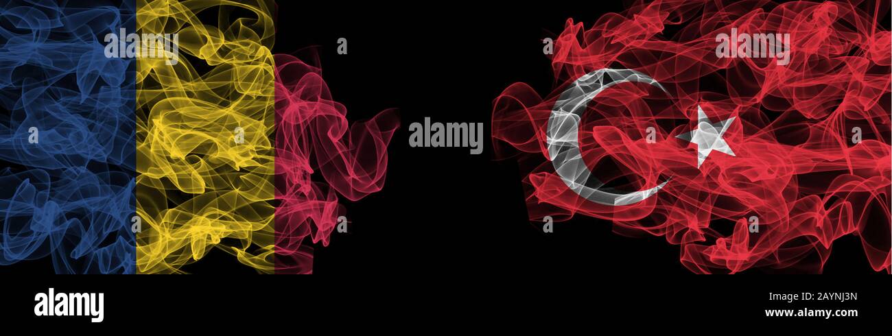 Flags of Romania and Turkey on Black background, Romania vs Turkey ...