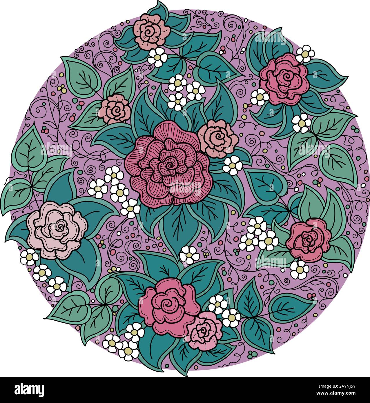vector circle floral pattern with roses and leaves Stock Vector Image ...