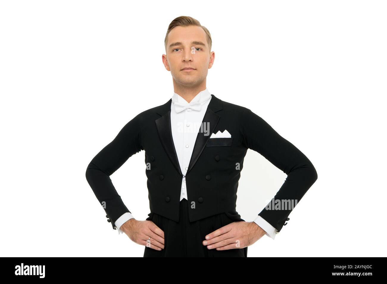 Confident and attractive. Handsome man isolated on white. Man in tuxedo ...