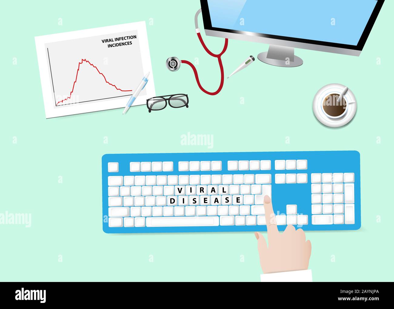 Viral disease concept vector showing keyboard with inscription VIRAL ...