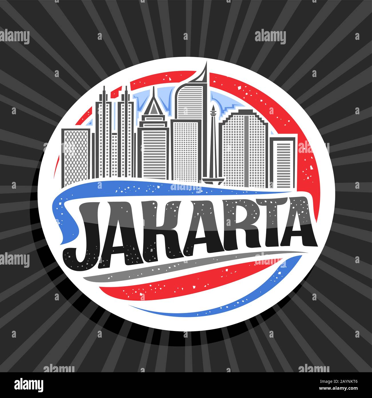 Vector logo for Jakarta, white decorative round tag with line ...