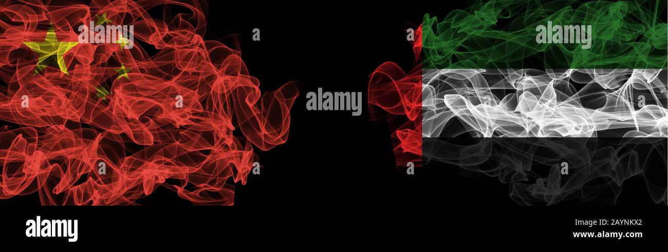 Flags of China and UAE on Black background, China vs United Arab ...