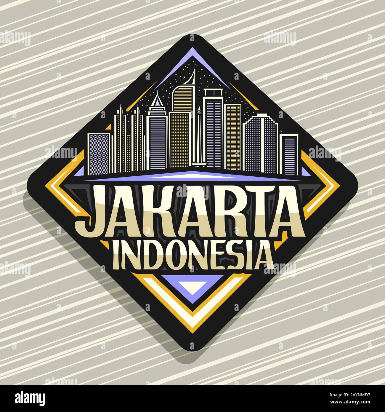 Vector logo for Jakarta, dark decorative rhombus badge with line art ...