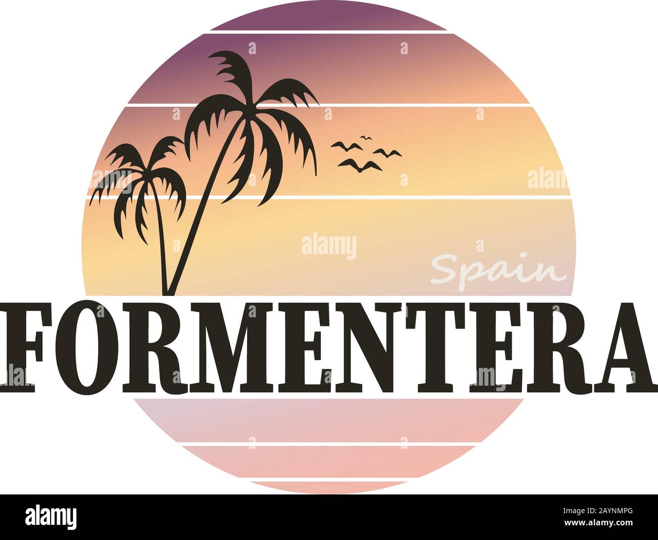 Formentera badge. The island sign of Formentera with Spanish palm and ...