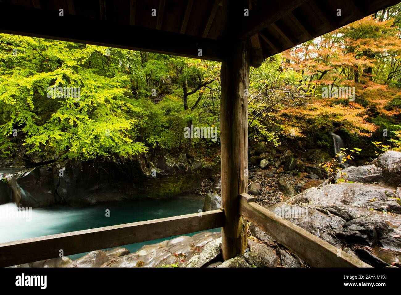 Cabin overlooking Daiya river. Nikko, Japan Stock Photo - Alamy