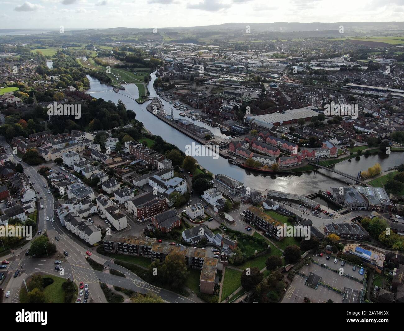 an aerial view of Exeter City centre , Devon , England, UK looking ...
