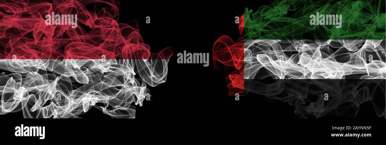 Flags of Indonesia and UAE on Black background, Indonesia vs United ...