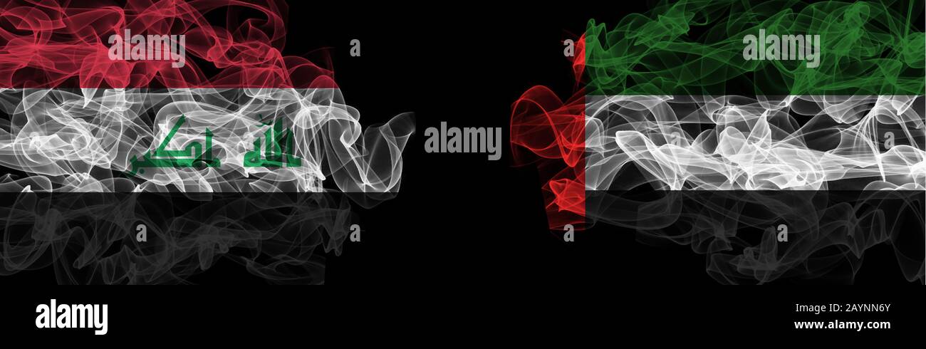 Flags of Iraq and UAE on Black background, Iraq vs United Arab Emirates ...