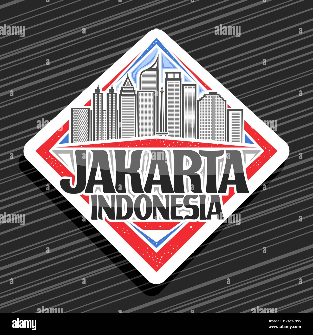 Vector logo for Jakarta, white decorative rhombus tag with line ...