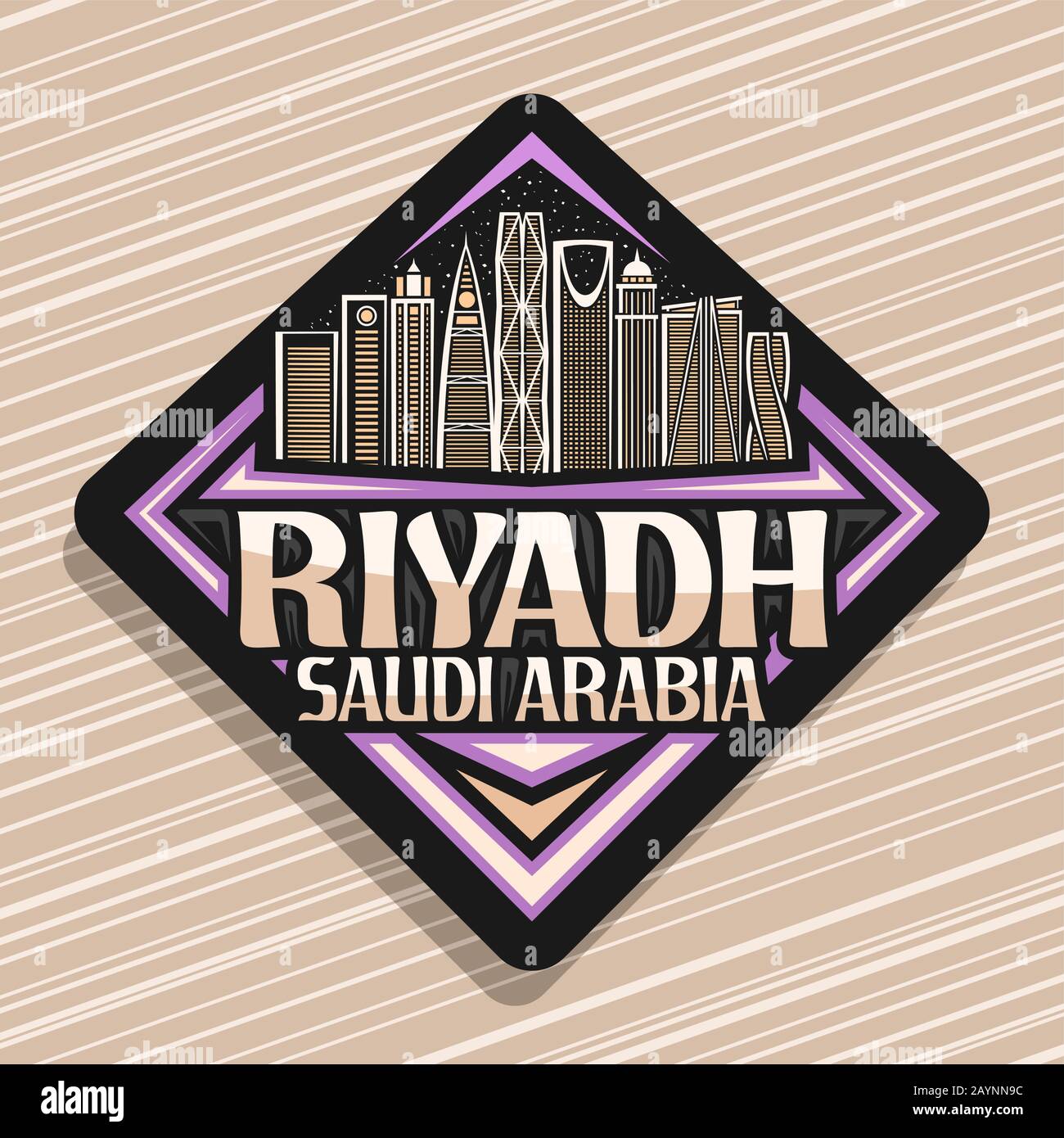 Vector logo for Riyadh, black rhombus badge with line illustration of ...