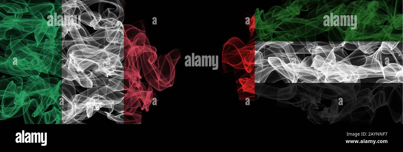 Flags of Italy and UAE on Black background, Italy vs United Arab ...