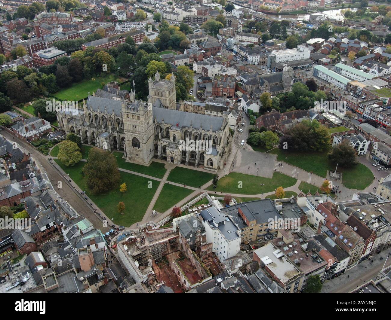 an aerial view of Exeter City centre , Devon , England, UK showing the ...