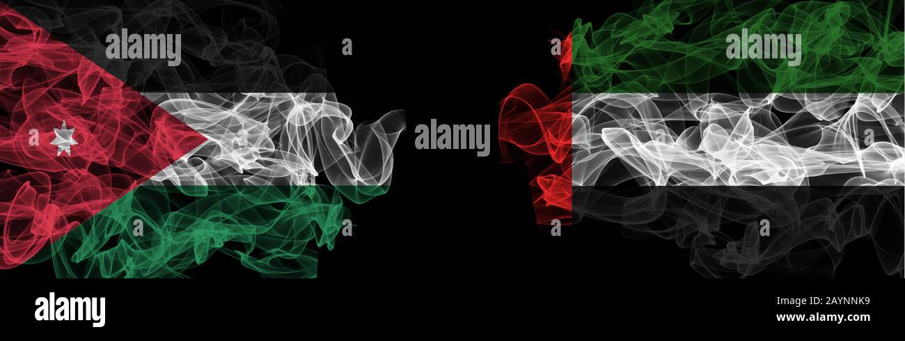 Flags of Jordan and UAE on Black background, Jordan vs United Arab ...