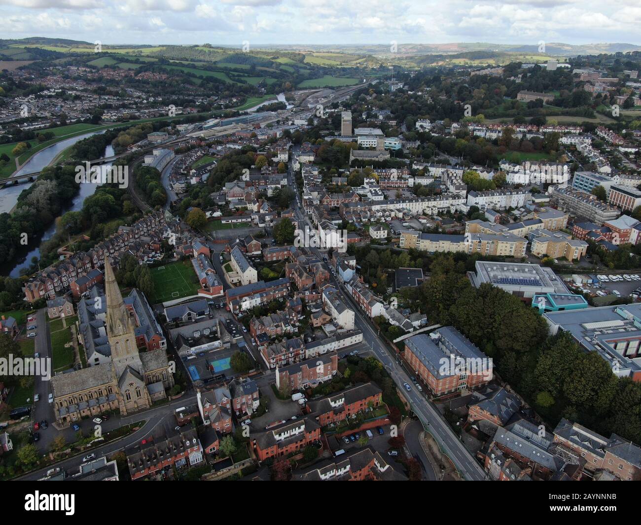 an aerial view of Exeter City centre , Devon , England, UK looking ...