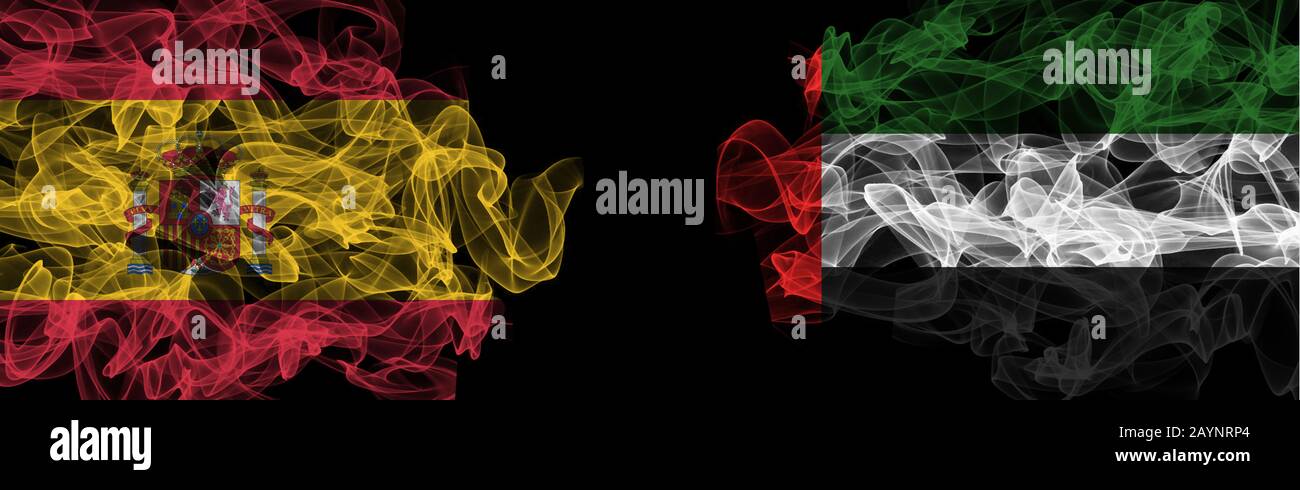 Flags of Spain and UAE on Black background, Spain vs United Arab ...