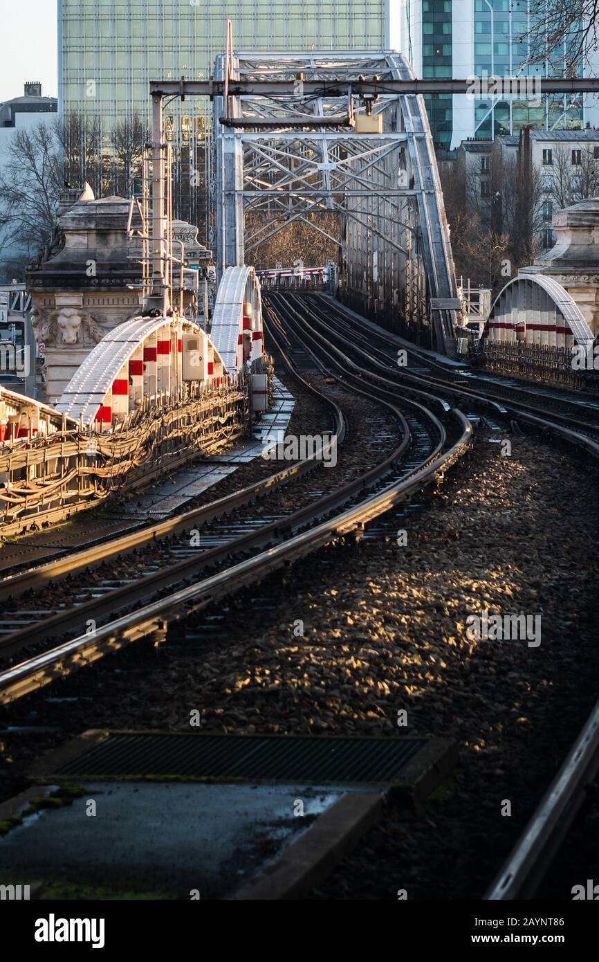 Metro rails on the viaduct of Austerlitz Stock Photo - Alamy