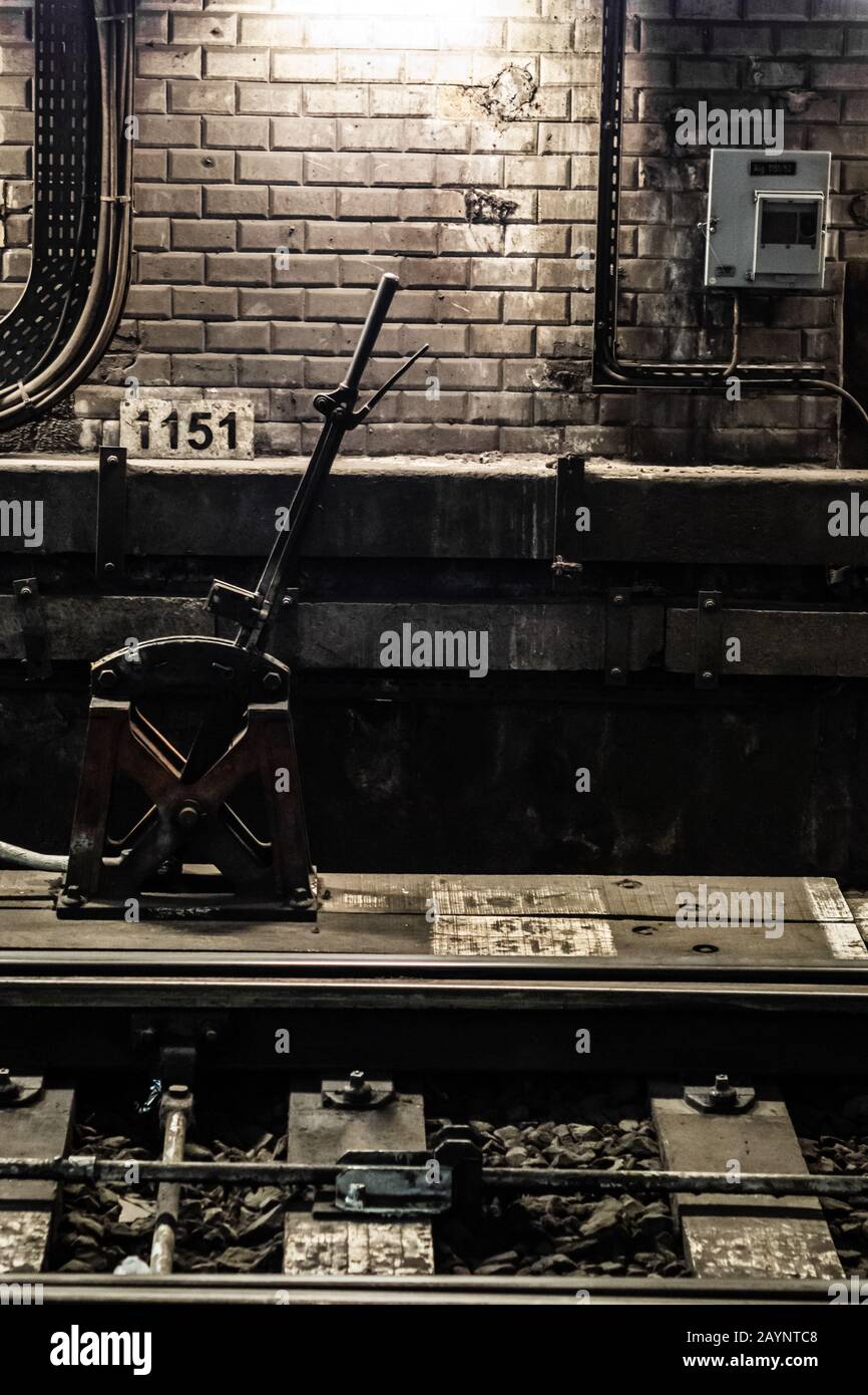 Choose your path, railway track change lever in a metro tunnel Stock ...