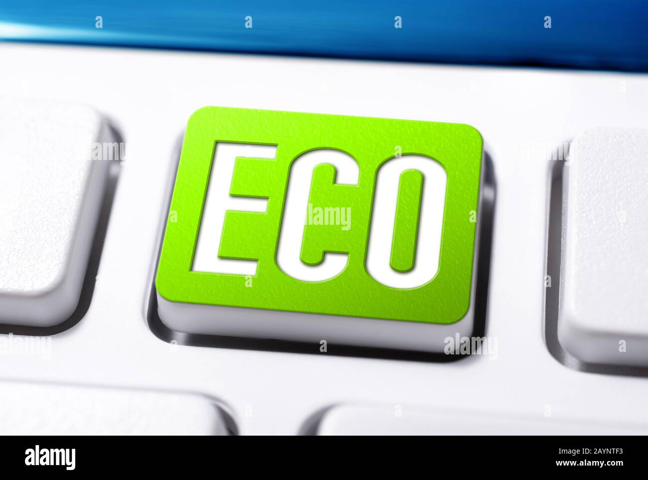 Green Eco Button On A White Keyboard, Clean Environment and Energy ...