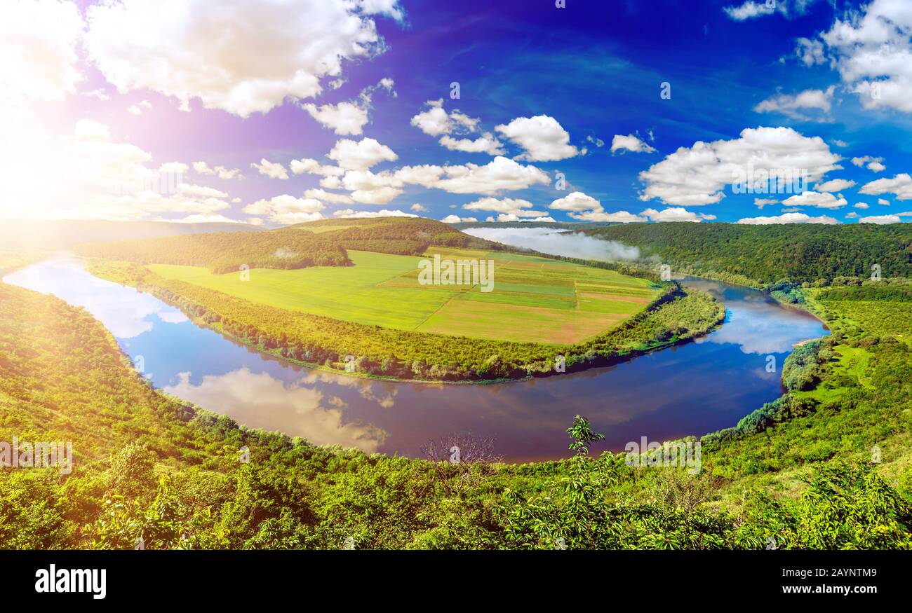 Spring Dnister river landscape in Ternopil region of western Ukraine ...