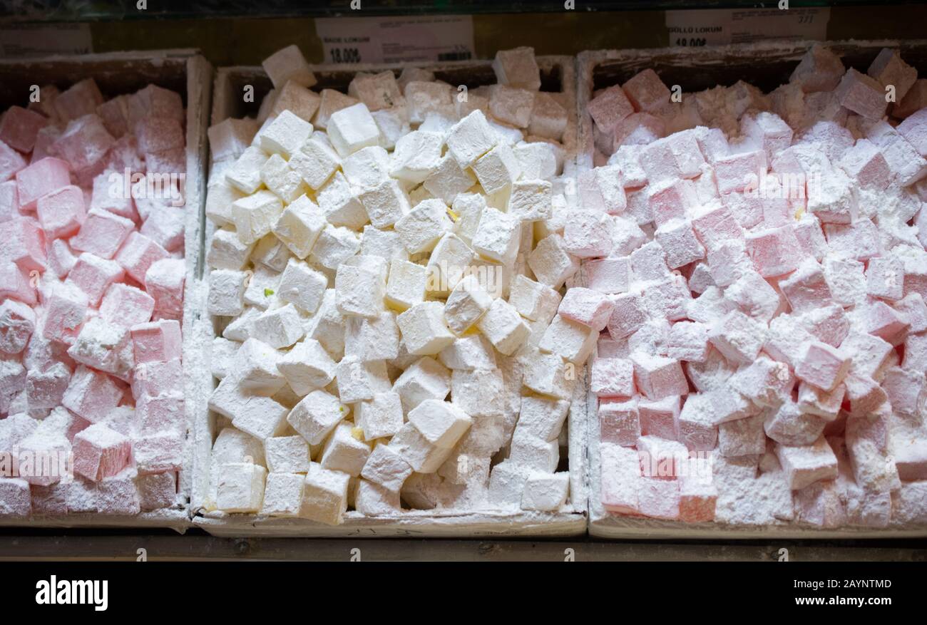 Load of traditional turkish delight lokum sugar coated soft candy Stock ...