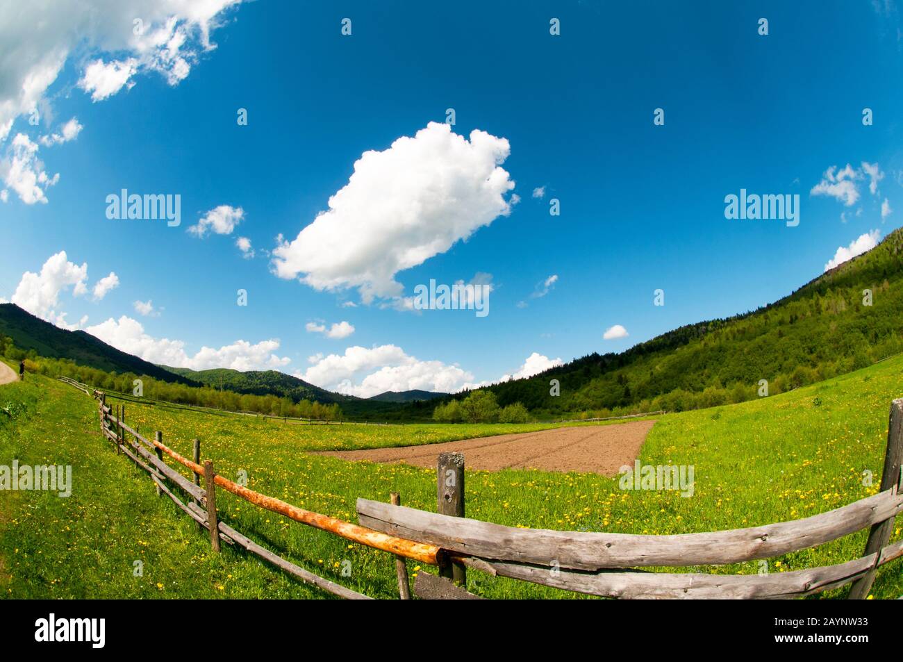 beautiful mountain valleys and mountains on a bright sunny day on the ...