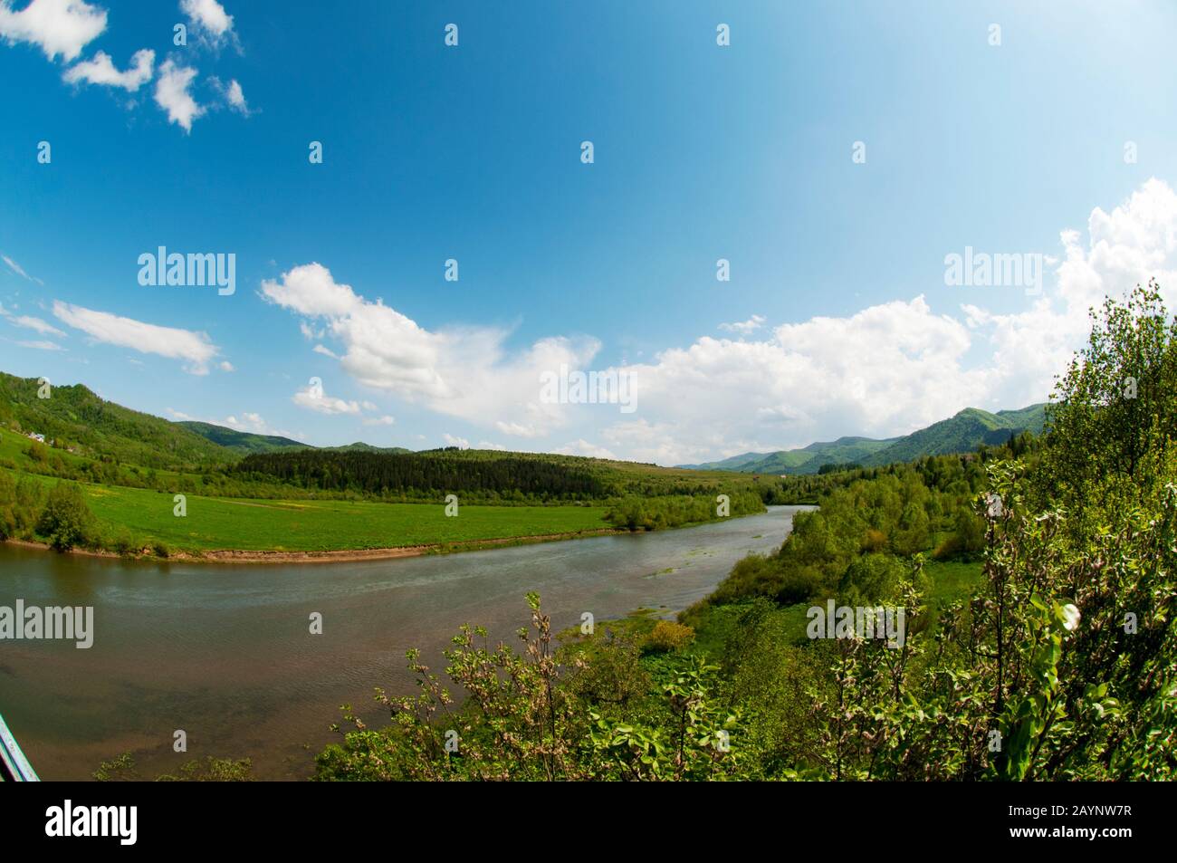 beautiful mountain valleys and mountains on a bright sunny day on the ...