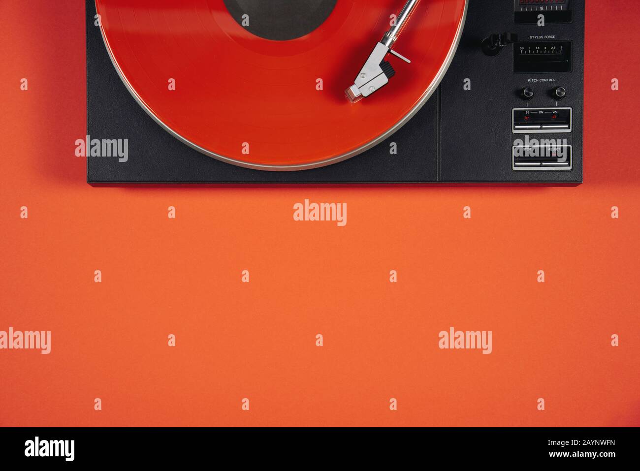 Colored vinyl record on a red background with copy space Stock Photo ...