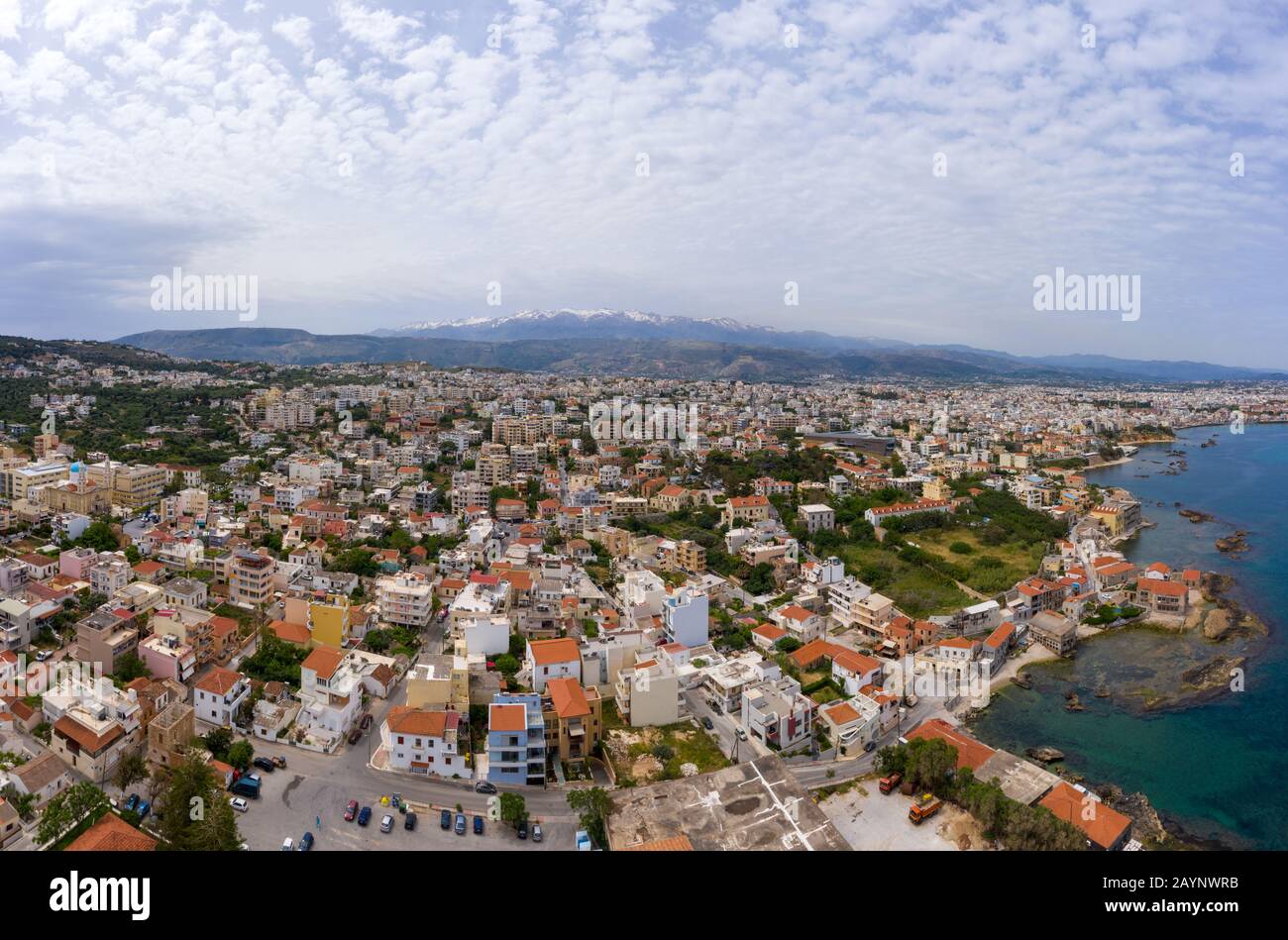 Panoramic aerial view from above of the city of Chania, Crete island ...