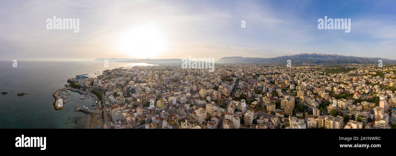 Panoramic aerial view from above of the city of Chania, Crete island ...