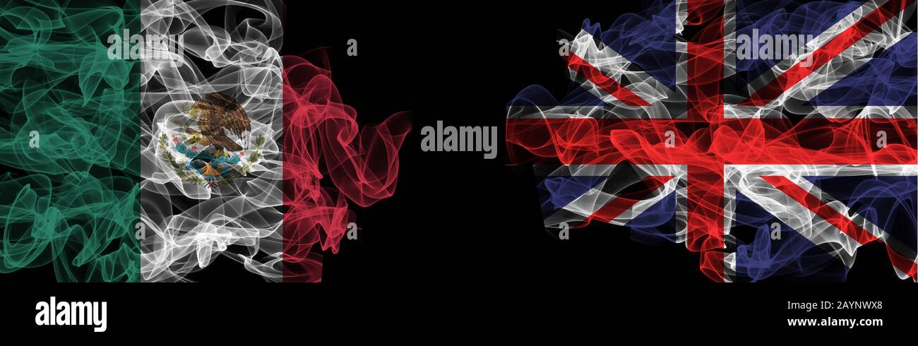 Flags of Mexico and United Kingdom on Black background, Mexico vs ...