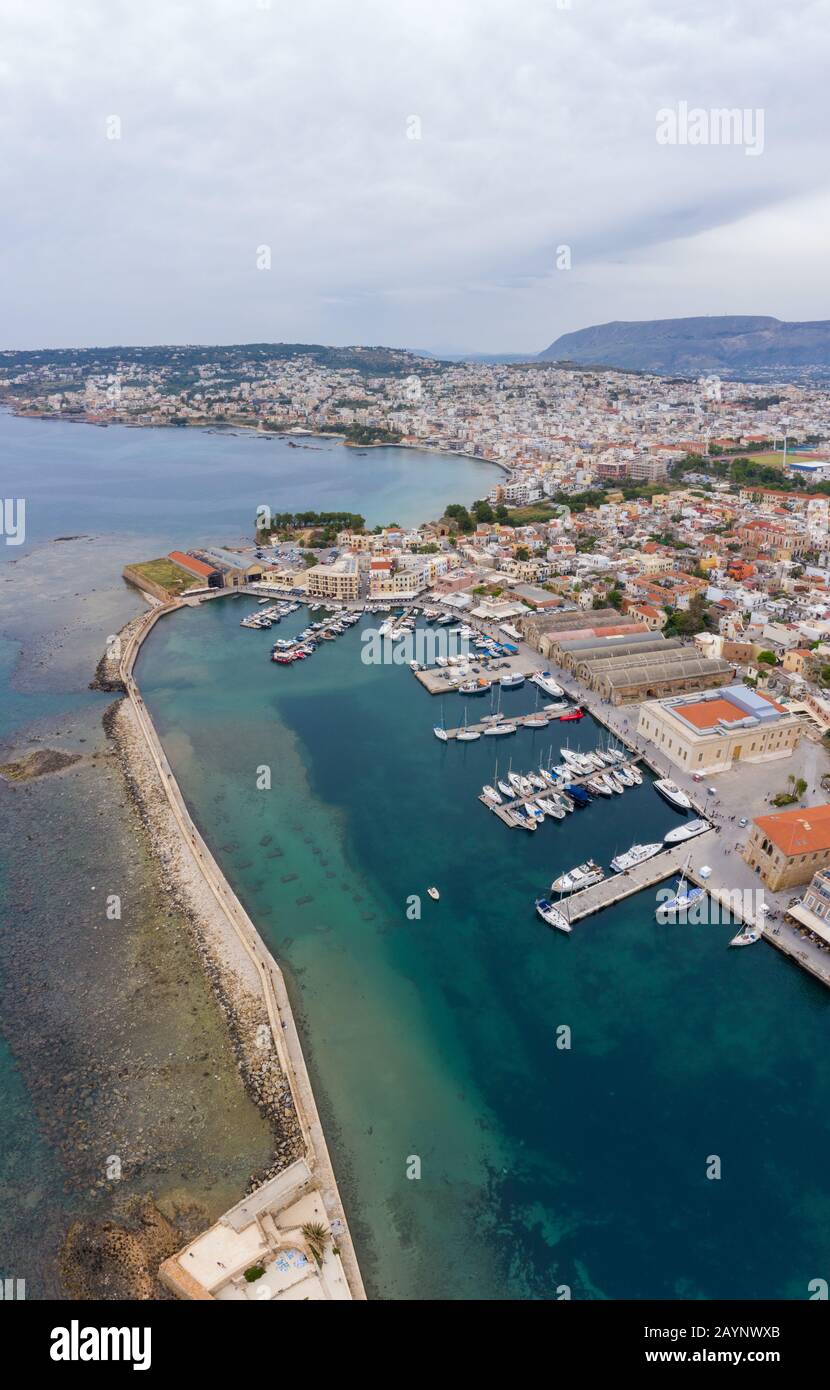 Panoramic aerial view from above of the city of Chania, Crete island ...