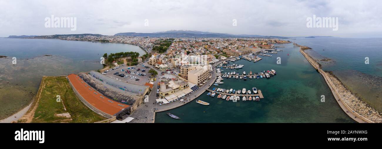 Panoramic aerial view from above of the city of Chania, Crete island ...