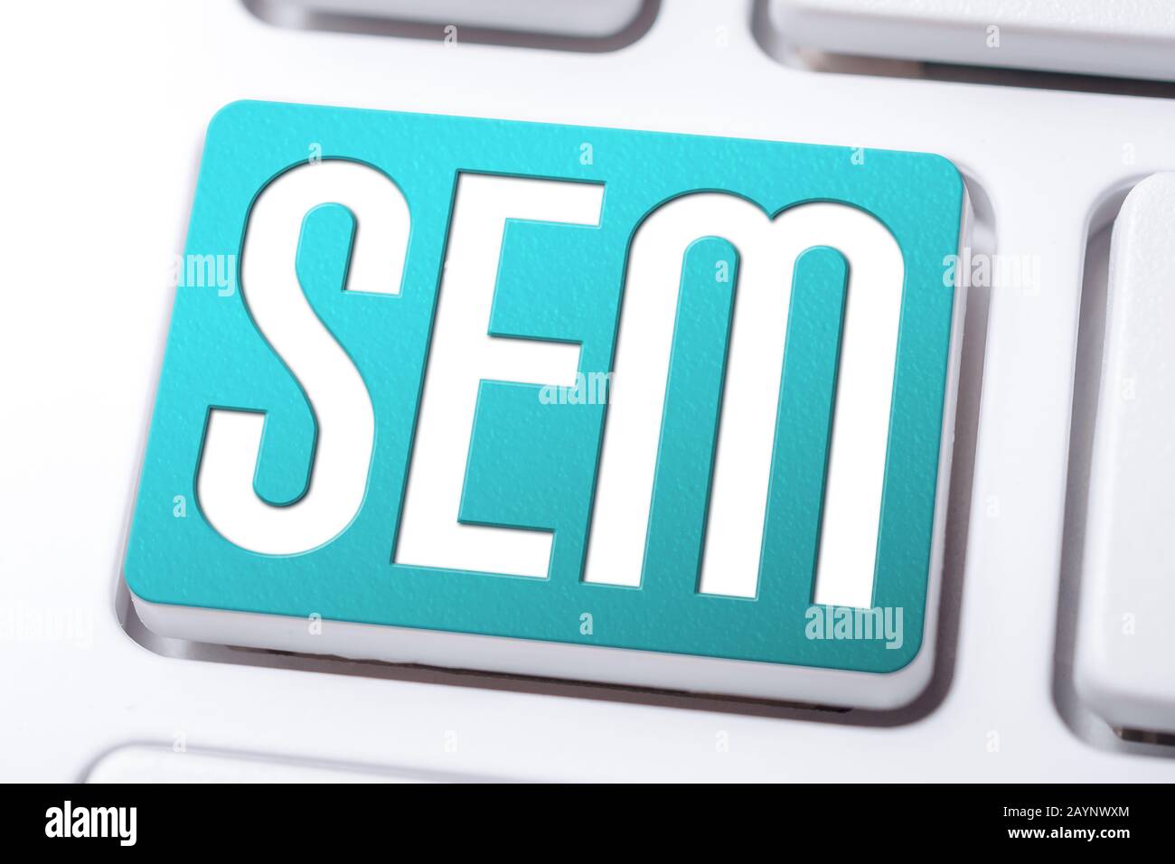 Aqua SEM Search Engine Marketing Button On A White Keyboard, Business ...